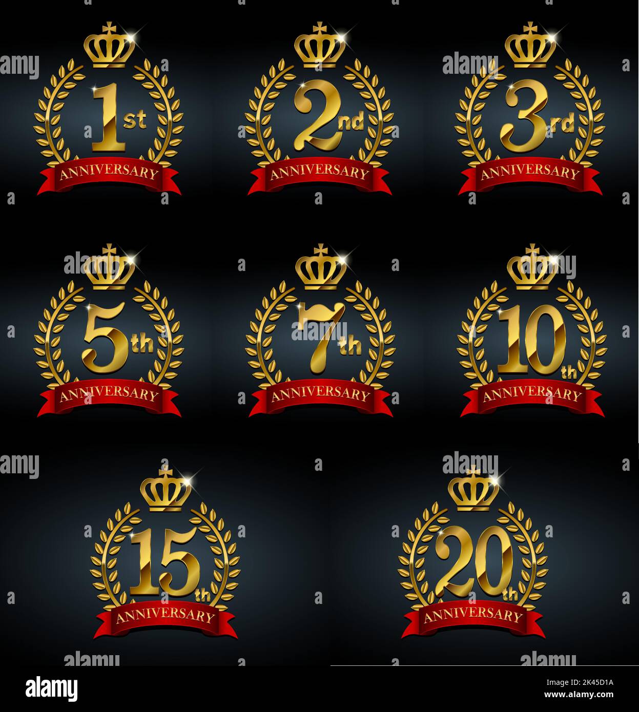 Golden anniversary medal icon set from 1st to 20th Stock Vector Image ...
