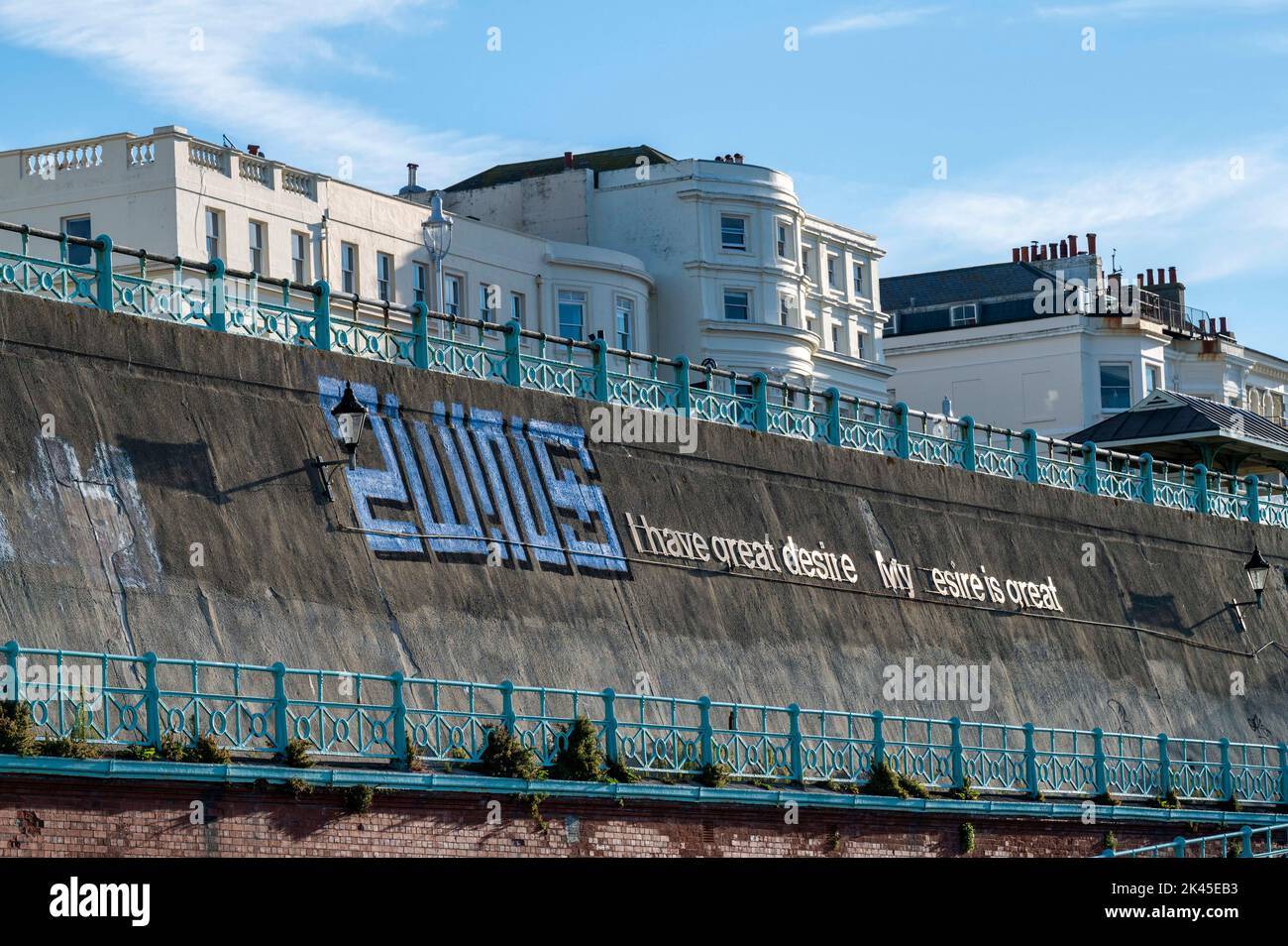 Brighton seafront terraces with artwork on the walls , Sussex UK Stock ...