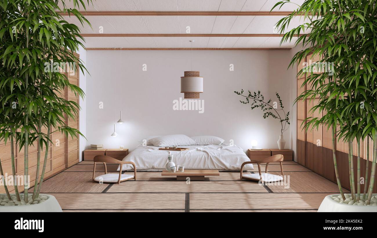 Zen interior with potted bamboo plant, natural interior design concept ...