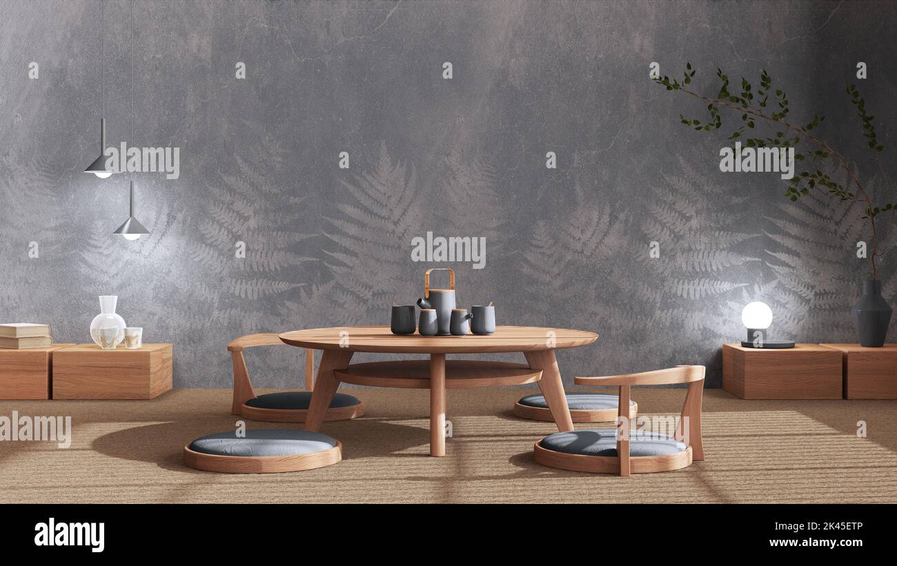 Minimalist Tea ceremony room in gray and beige tones, japanese style ...