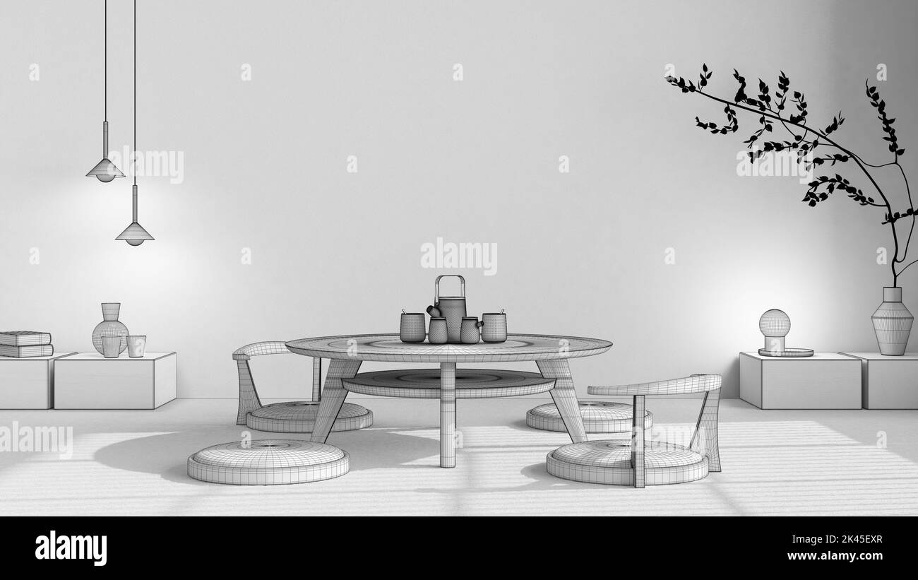 Blueprint unfinished project draft, minimalist Tea ceremony room ...