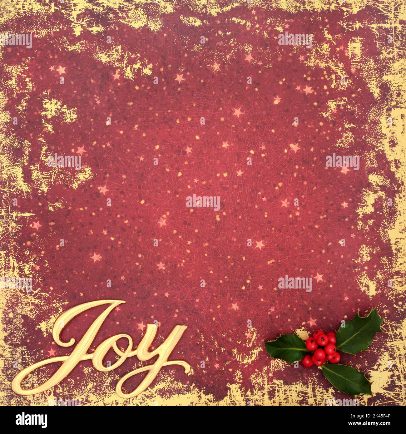 Joy at Christmas and New Year with festive traditional holly background ...