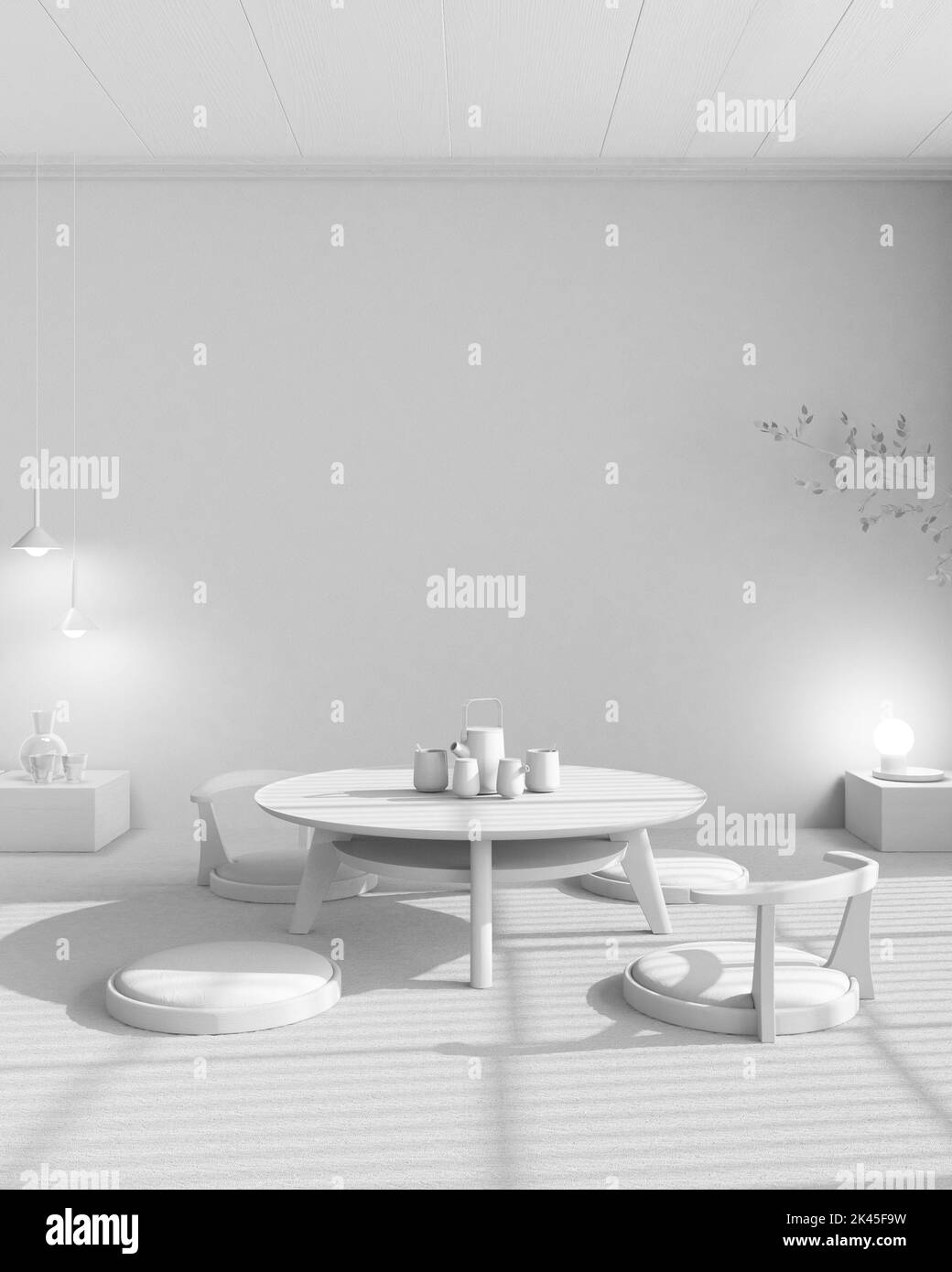 Total white project draft, minimalist Tea ceremony room mock up ...