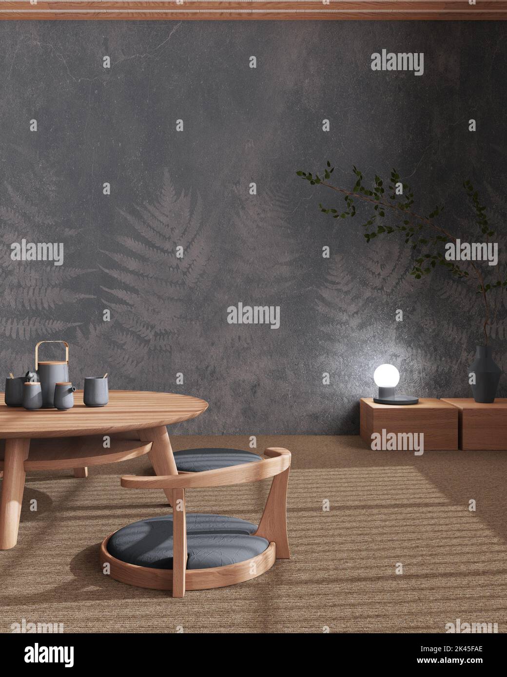 Japandi Tea ceremony room mock up in gray and beige tones, japanese ...