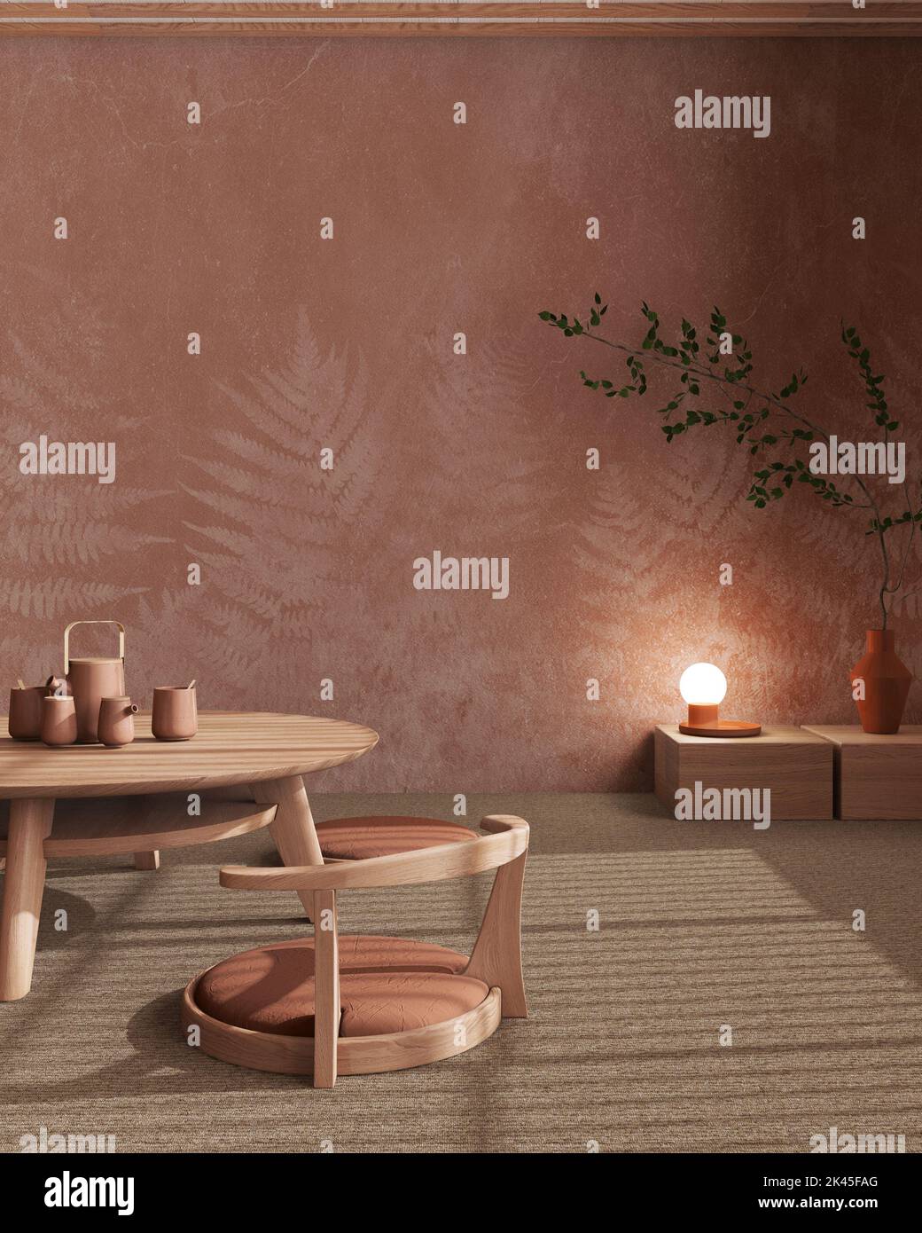 Japandi Tea ceremony room mock up in orange and beige tones, japanese ...