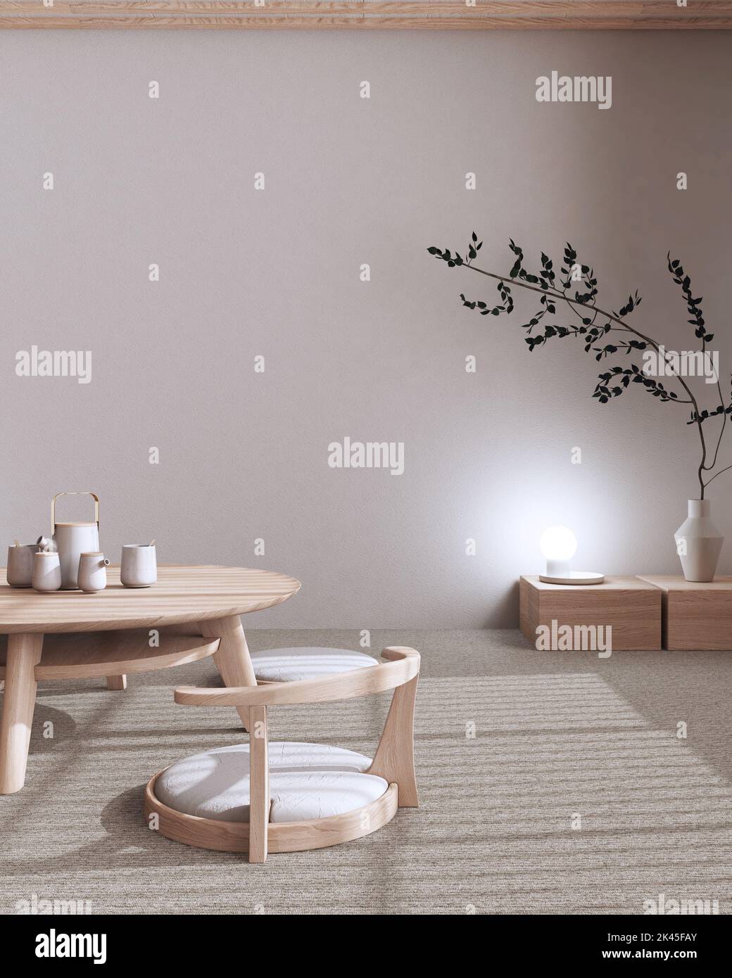 Japandi Tea ceremony room mock up in bleached and beige tones, japanese ...