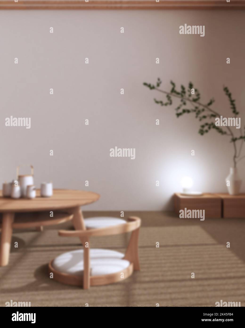 Blurred background, japandi Tea ceremony room, japanese style. Table ...