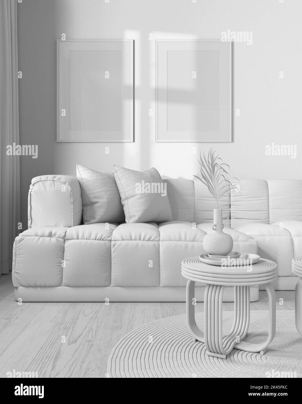 Total white project draft, frame mockup, farmhouse living room. Parquet ...