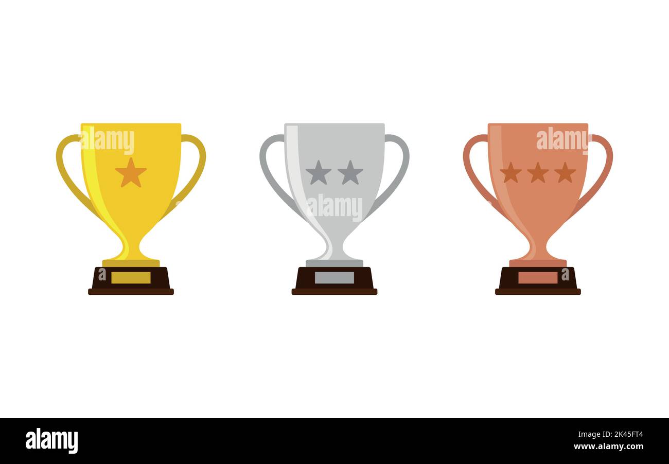 Gold, silver and bronze trophy icons. Vector trophy cups in flat style ...