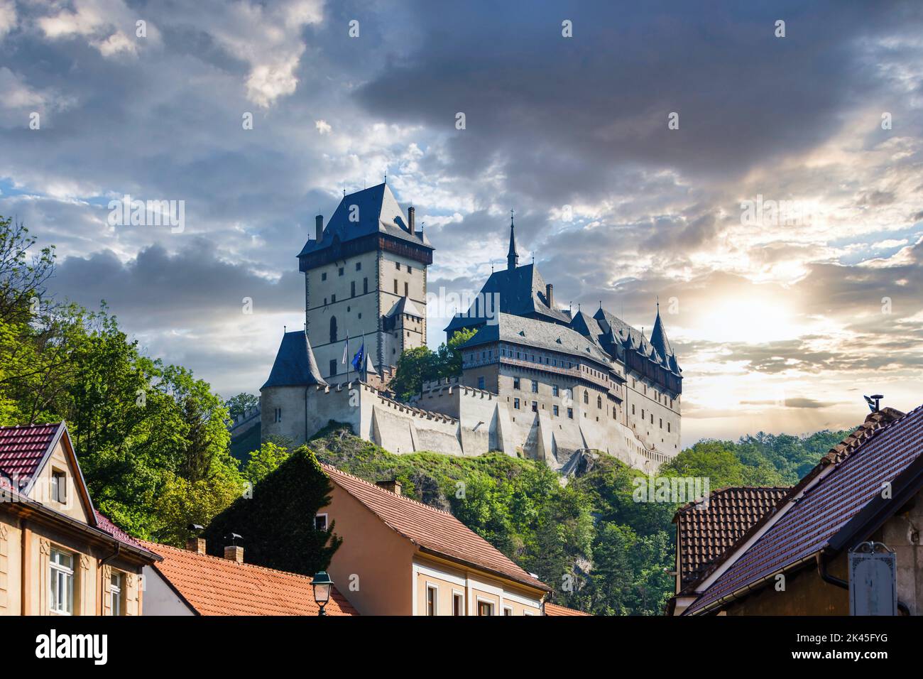 Famous gothic medieval castle of Karlstejn in the Czech republic Stock ...