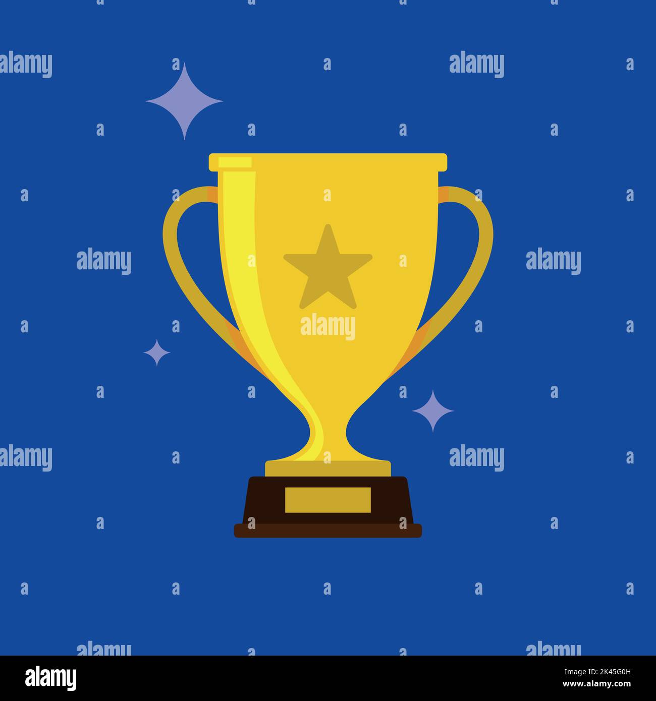 Victory golden trophy icon. Sparkling gold cup with star on blue ...