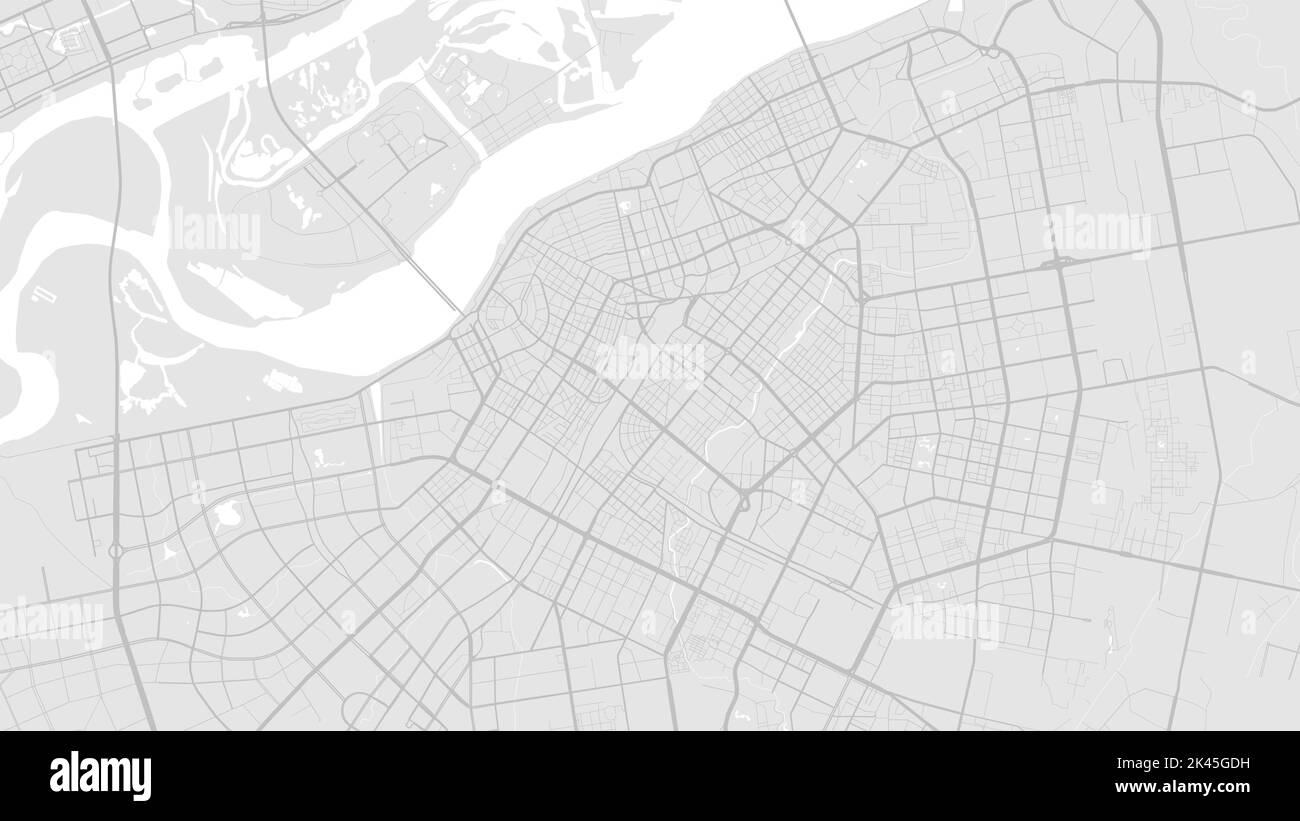 White and light grey Harbin city area vector background map, roads and water illustration ...