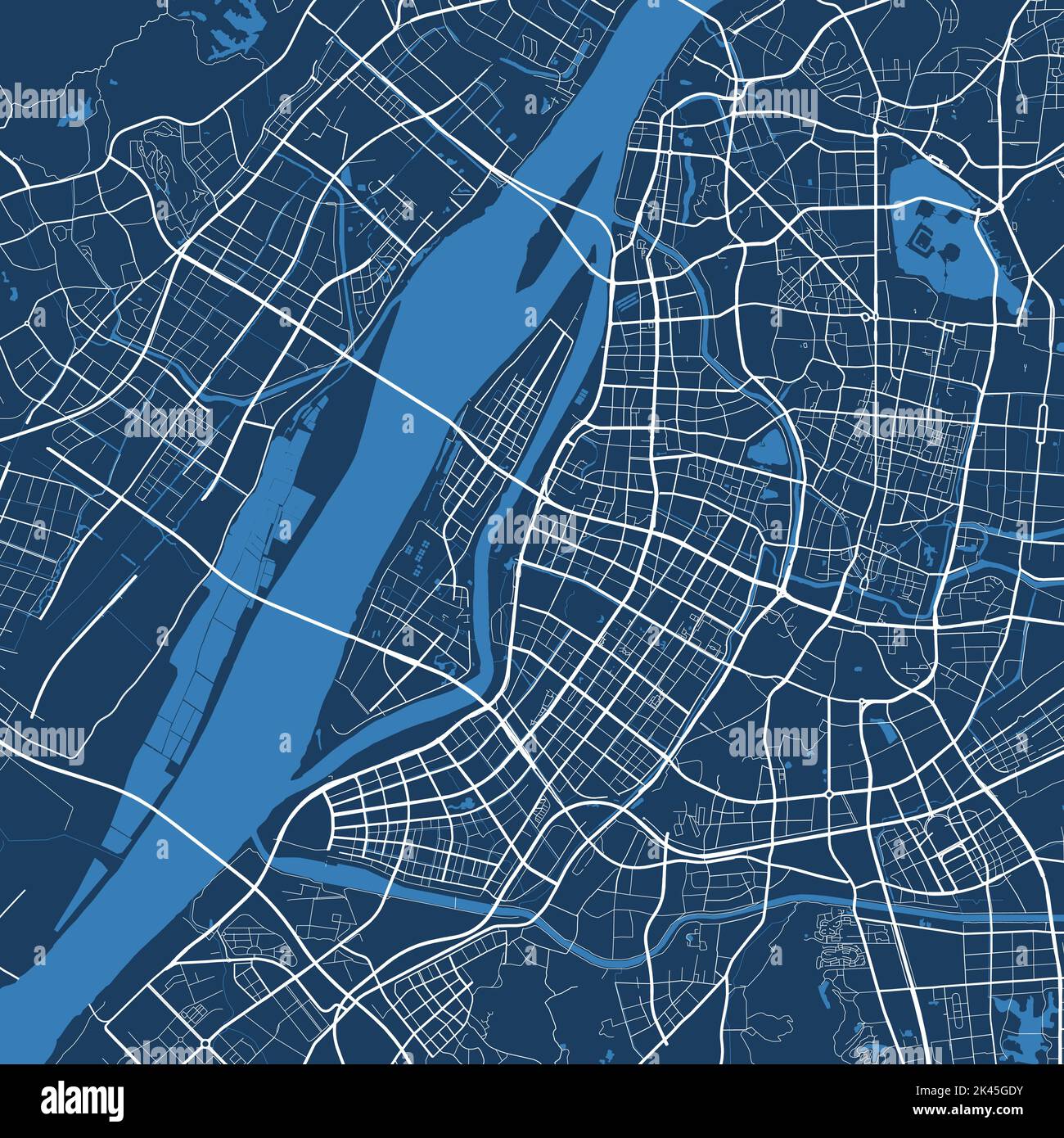 Detailed vector map poster of Nanjing city administrative area. Blue ...