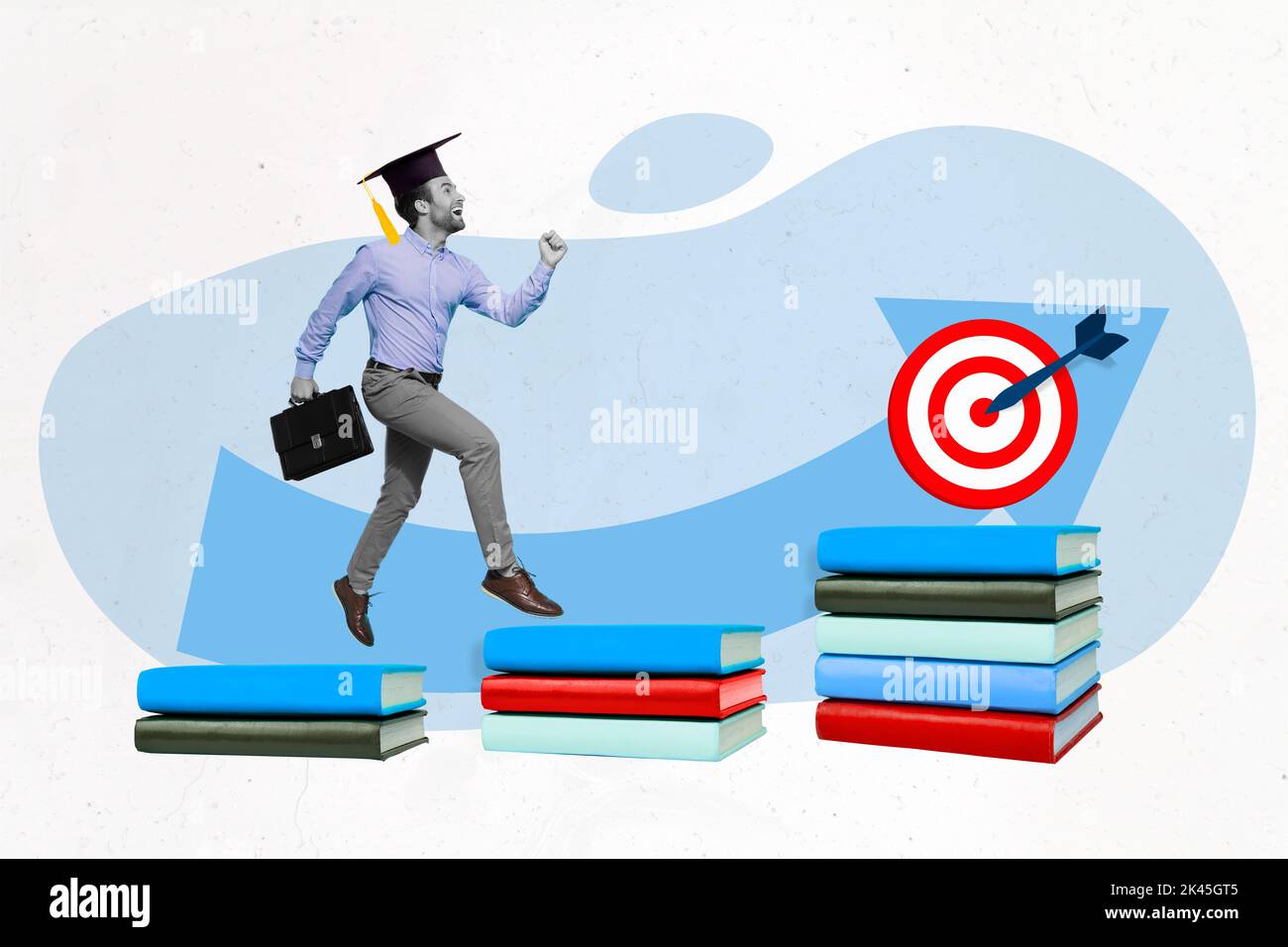 Composite collage image of running climb book stair businessman ...