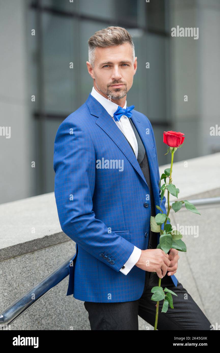proposal concept. charismatic tuxedo man preparing for a proposal. man ...