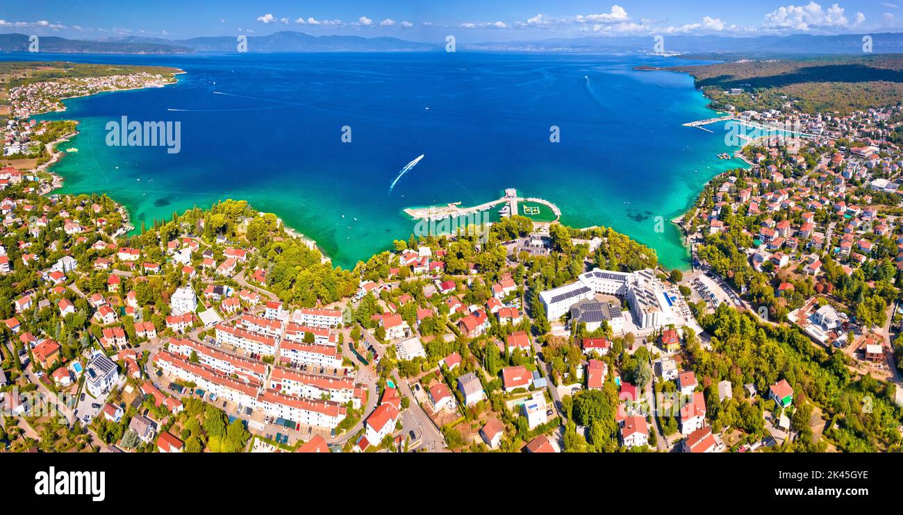 Aerial panoramic view of Malinska bay on Krk island, summer destination ...