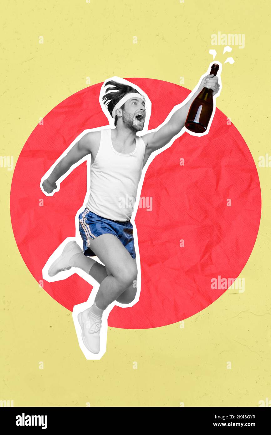 Creative drawing collage picture of running fast rushing sportsman ...