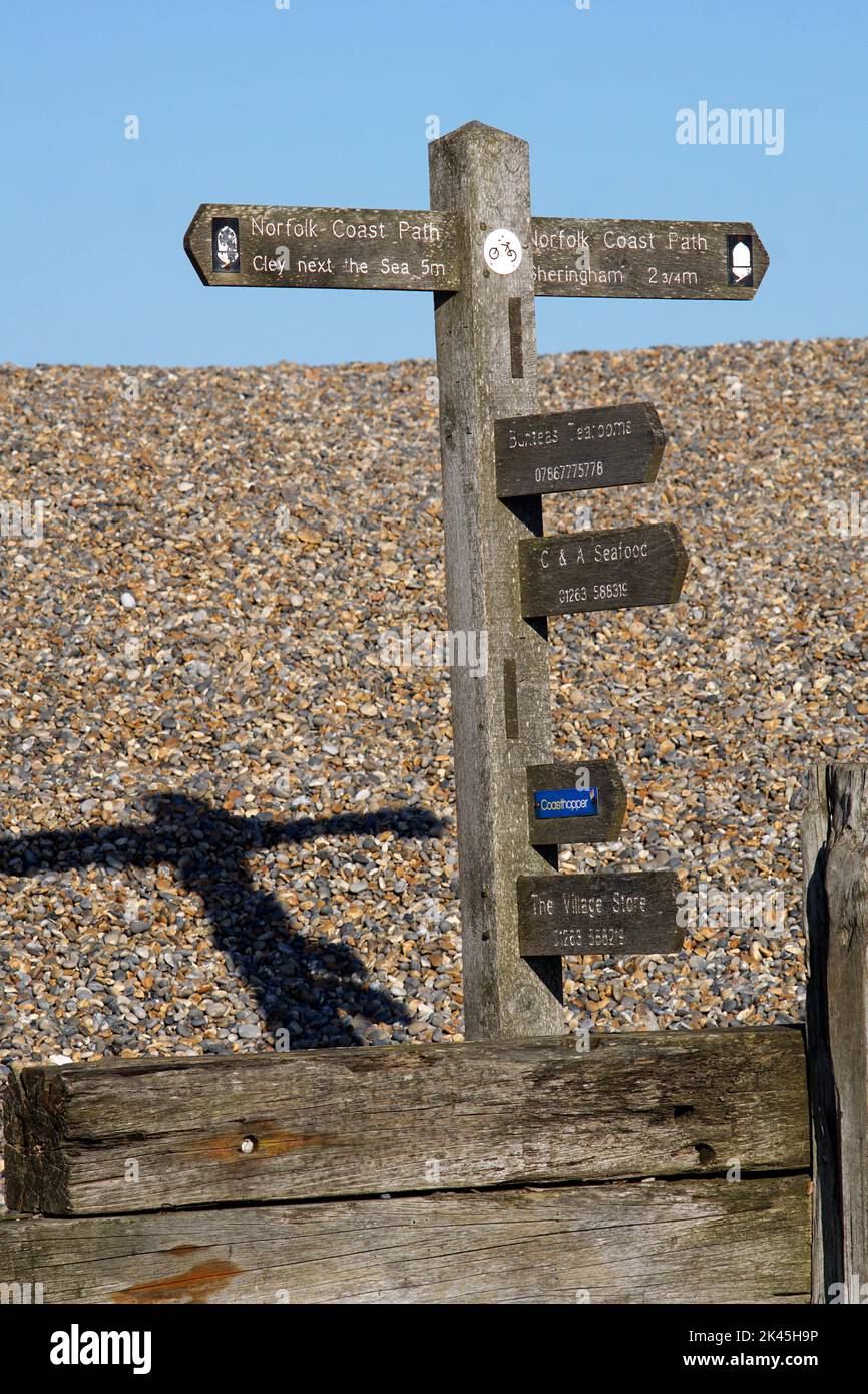 wooden sign post for north norfolk coast path weybourne norfolk england ...