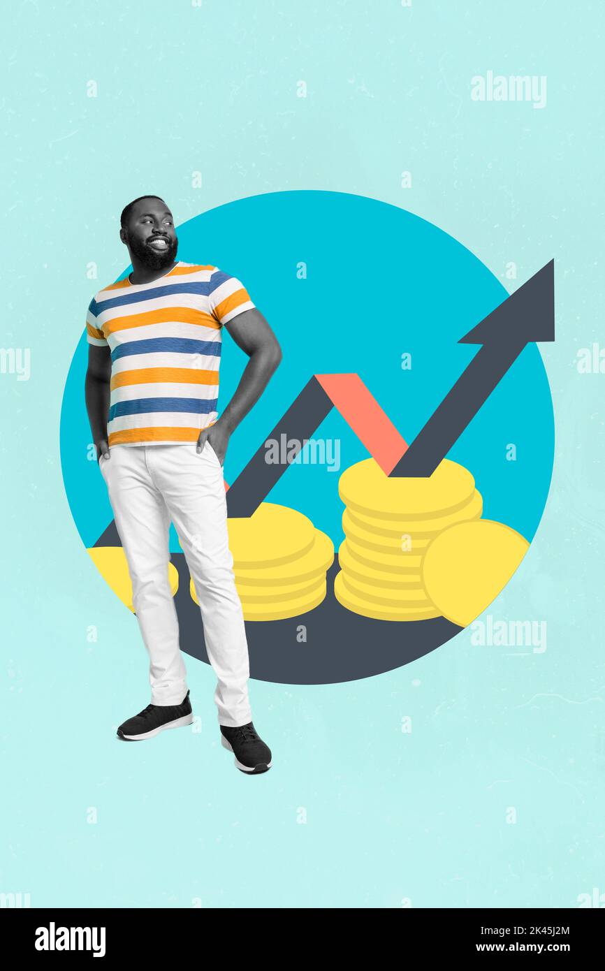 Creative retro 3d magazine image of confident guy analyzing work profit ...