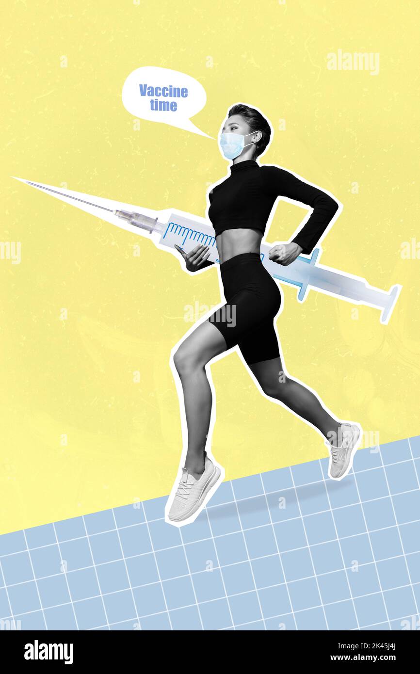 Photo artwork minimal picture of sporty lady running fast holding big ...