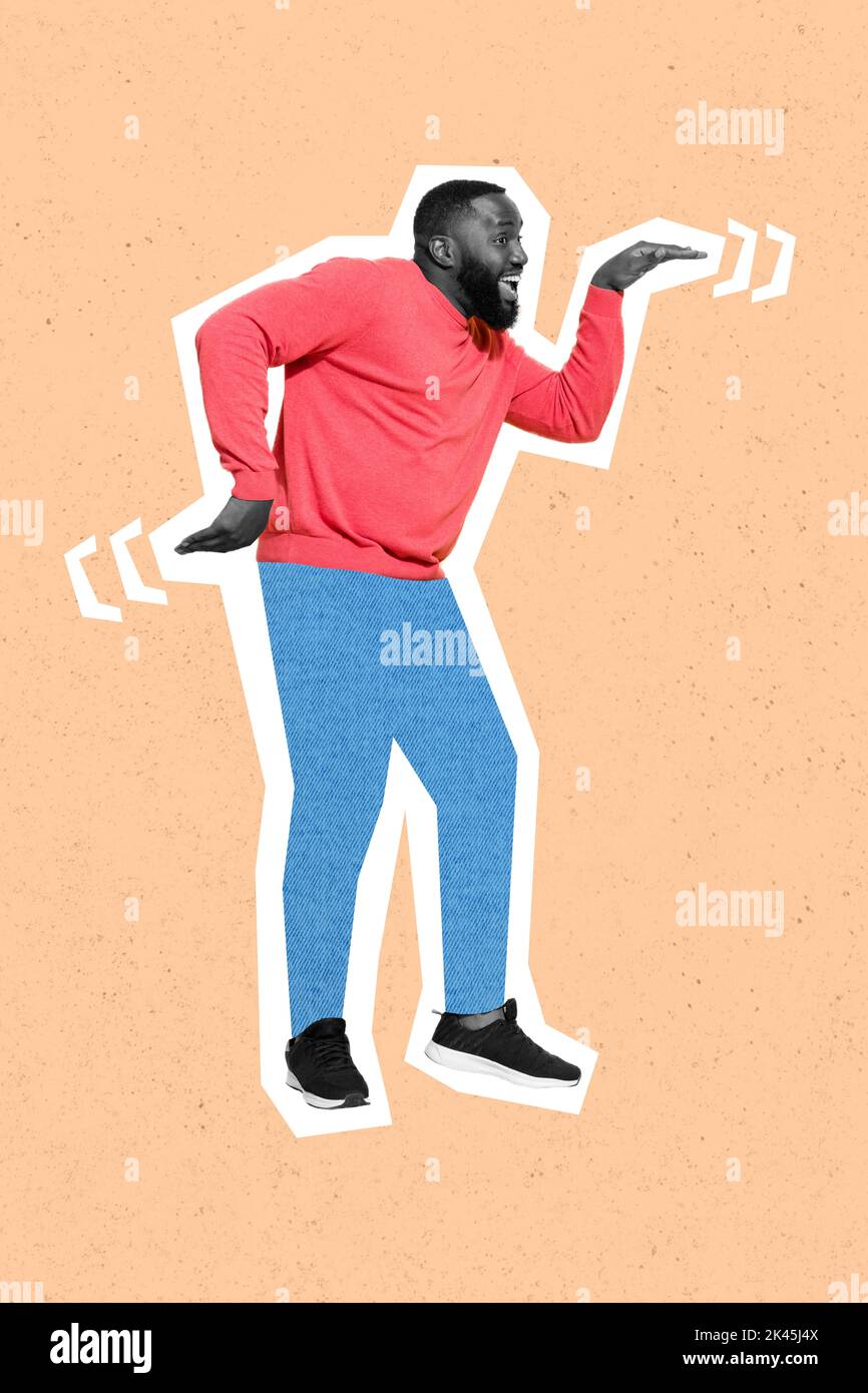 Collage artwork graphics picture of happy smiling guy having fun ...