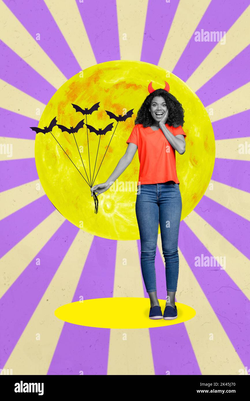 Composite collage picture image of excited young woman celebrate ...