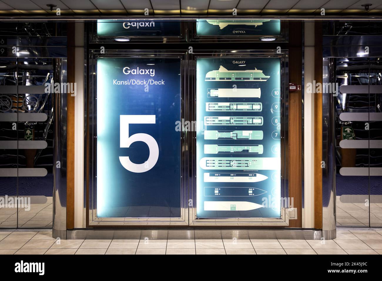 2022-09-30 10:28:41 AMSTERDAM - An information board on the cruise ship ...