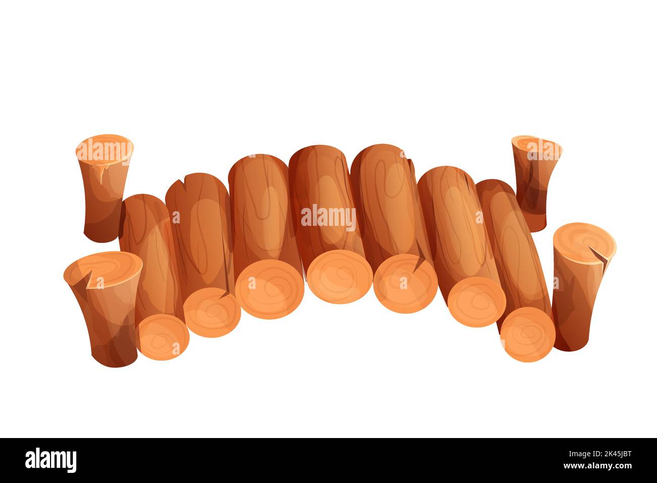 Wooden bridge from logs funny, comic in cartoon style isometric view ...