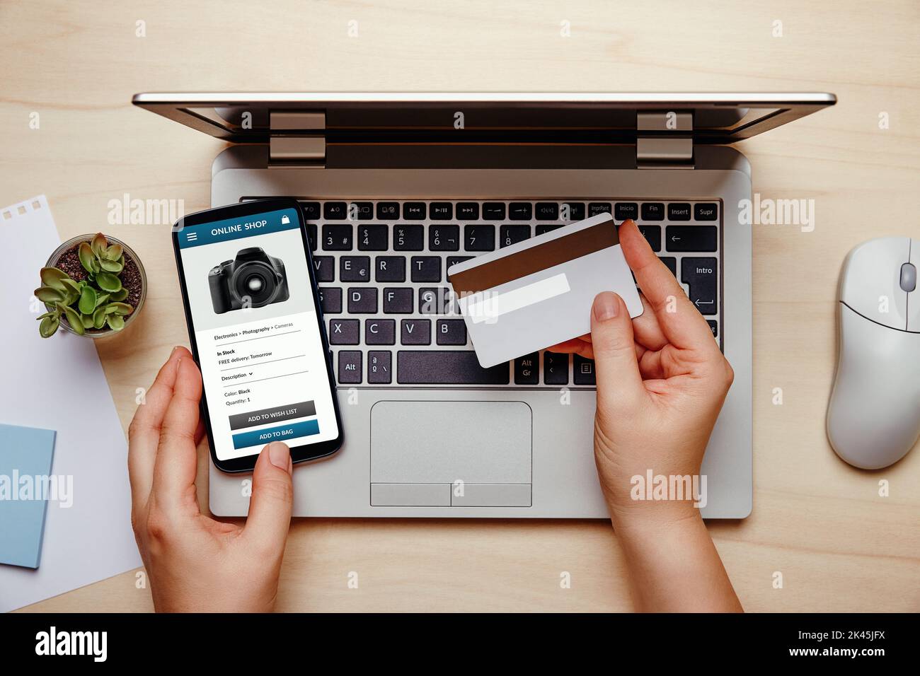 Top view woman customer hands hi-res stock photography and images - Alamy