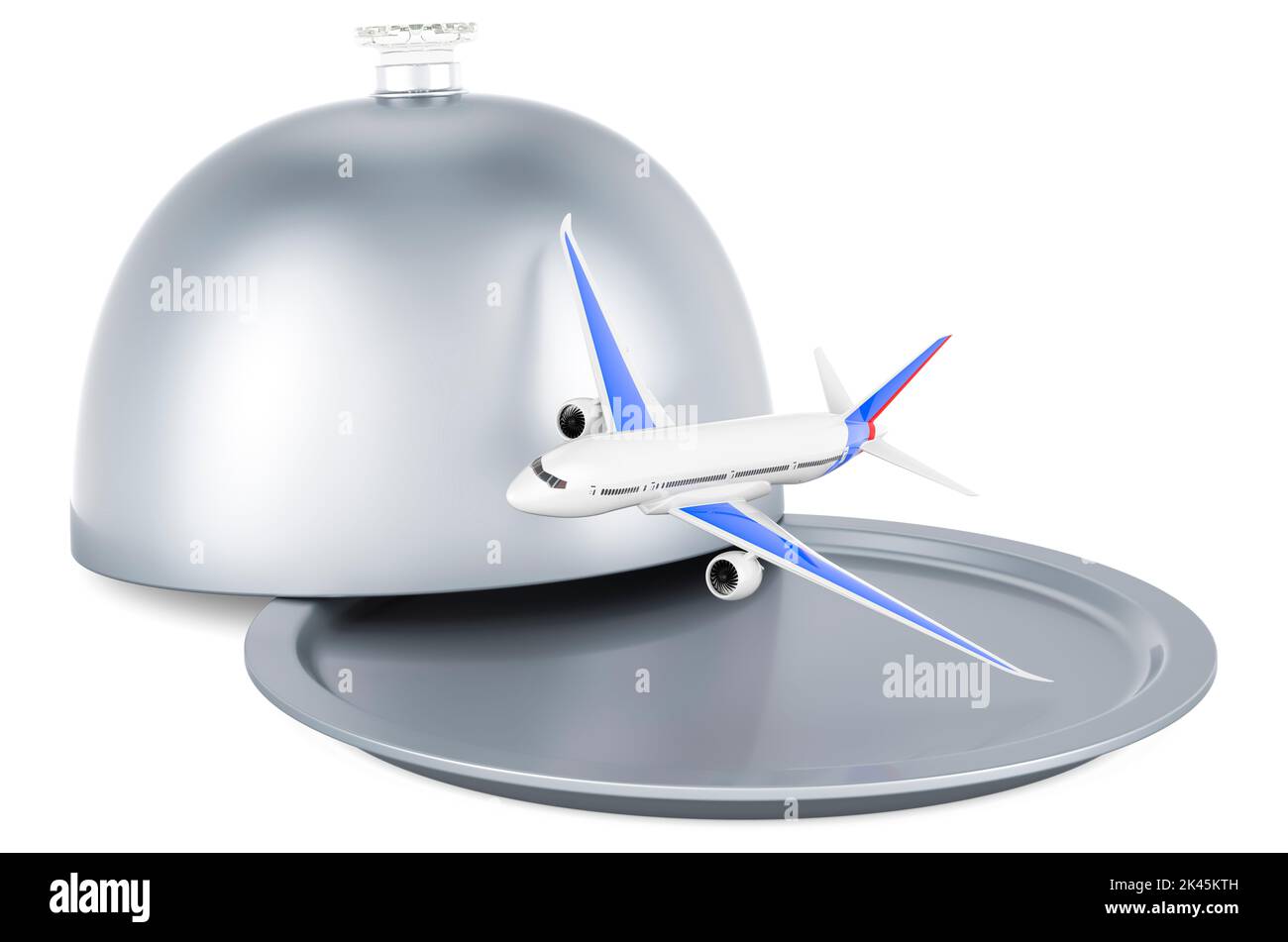Restaurant cloche with plane, 3D rendering isolated on white background ...