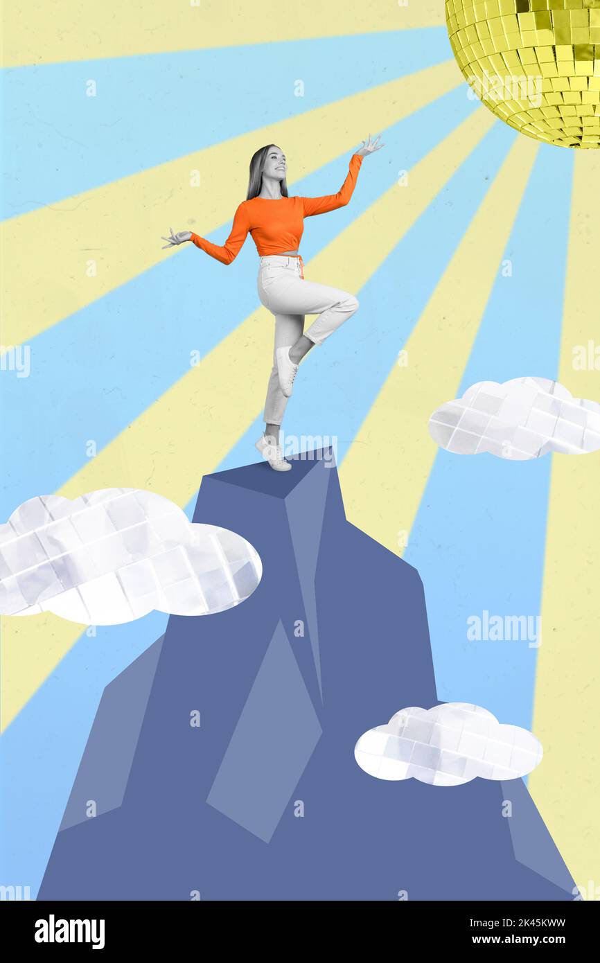 Vertical creative collage image of positive calm peaceful young woman ...