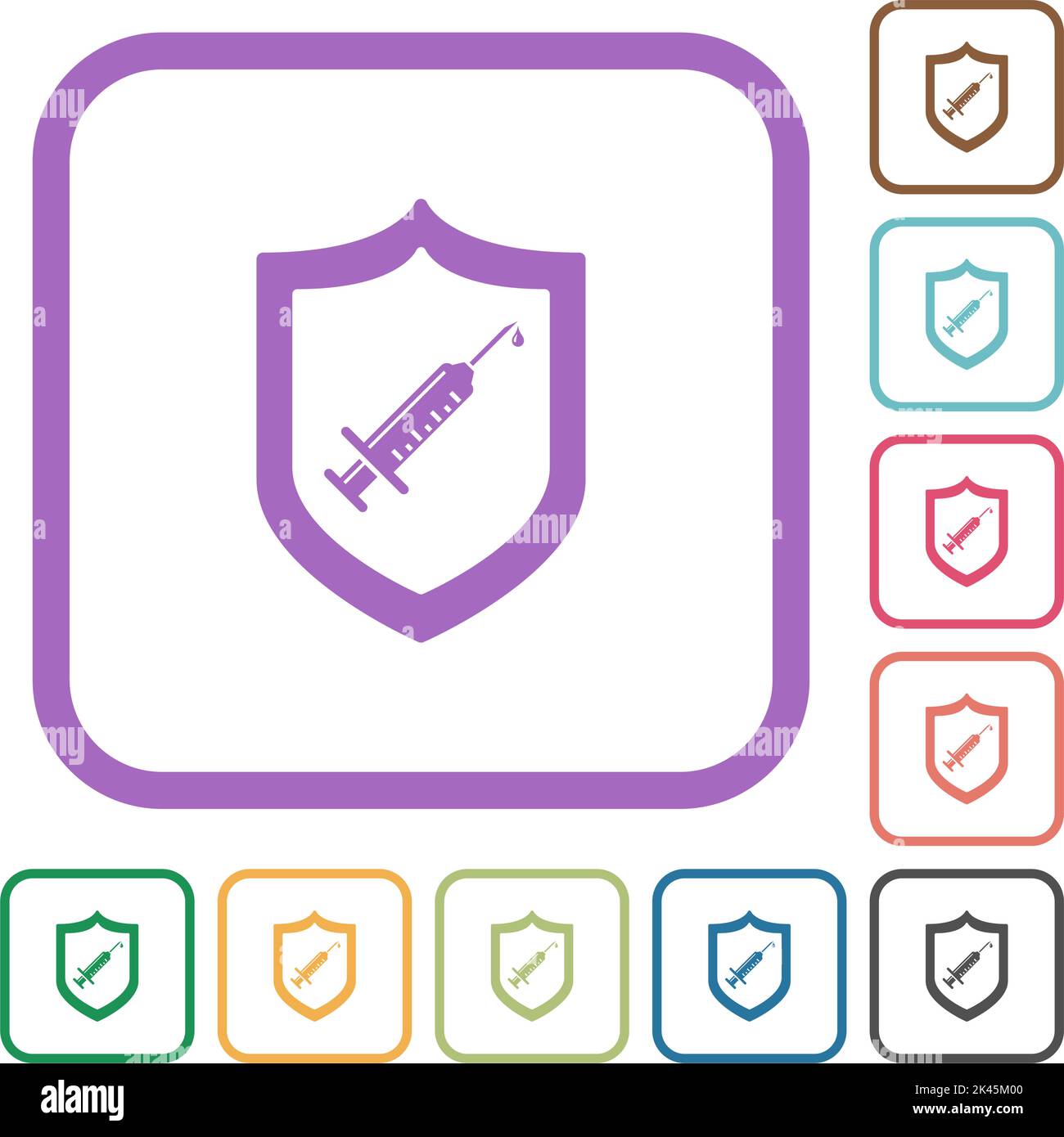 Vaccine protected simple icons in color rounded square frames on white background Stock Vector ...