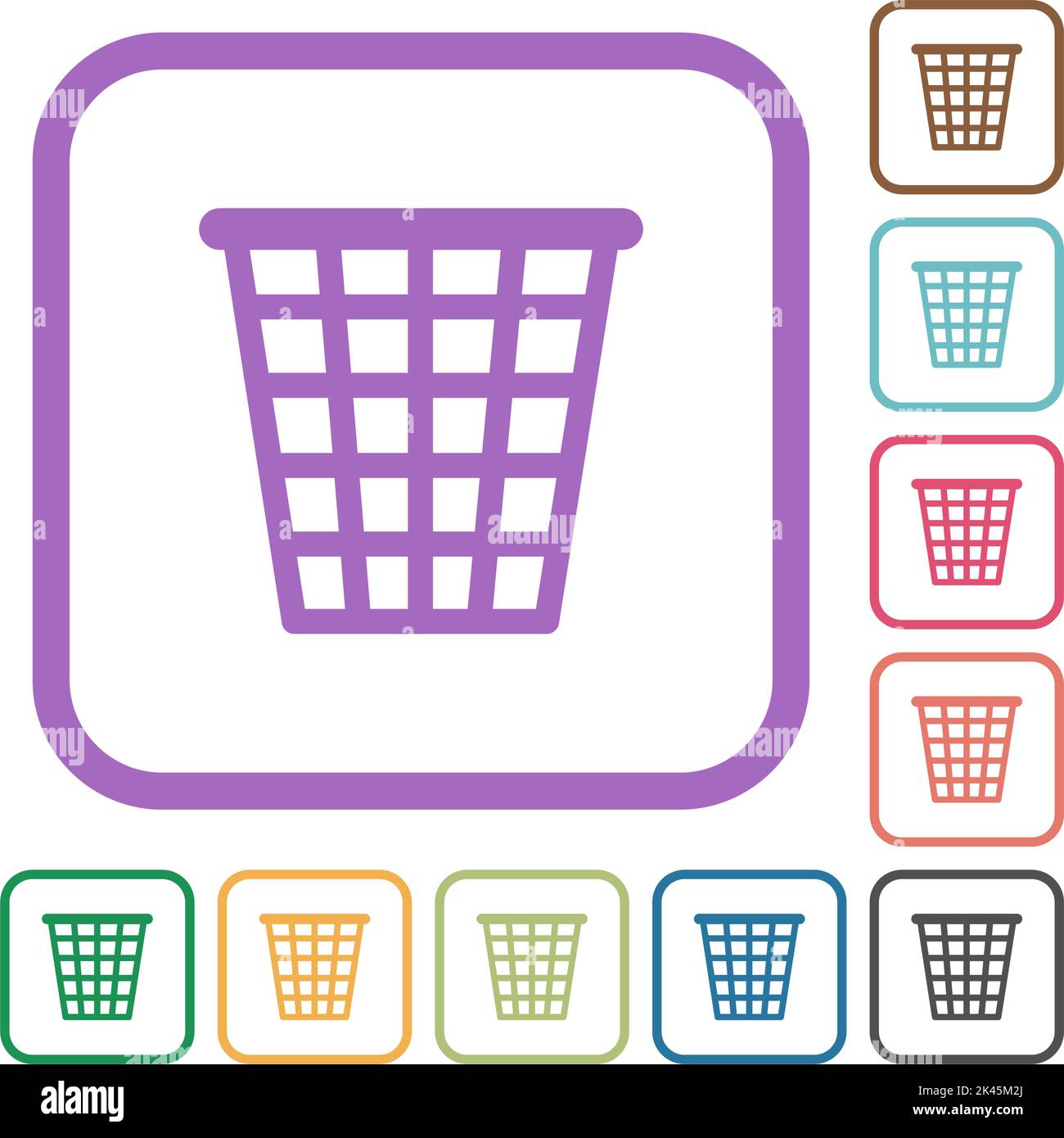 Single empty wide trash outline simple icons in color rounded square ...
