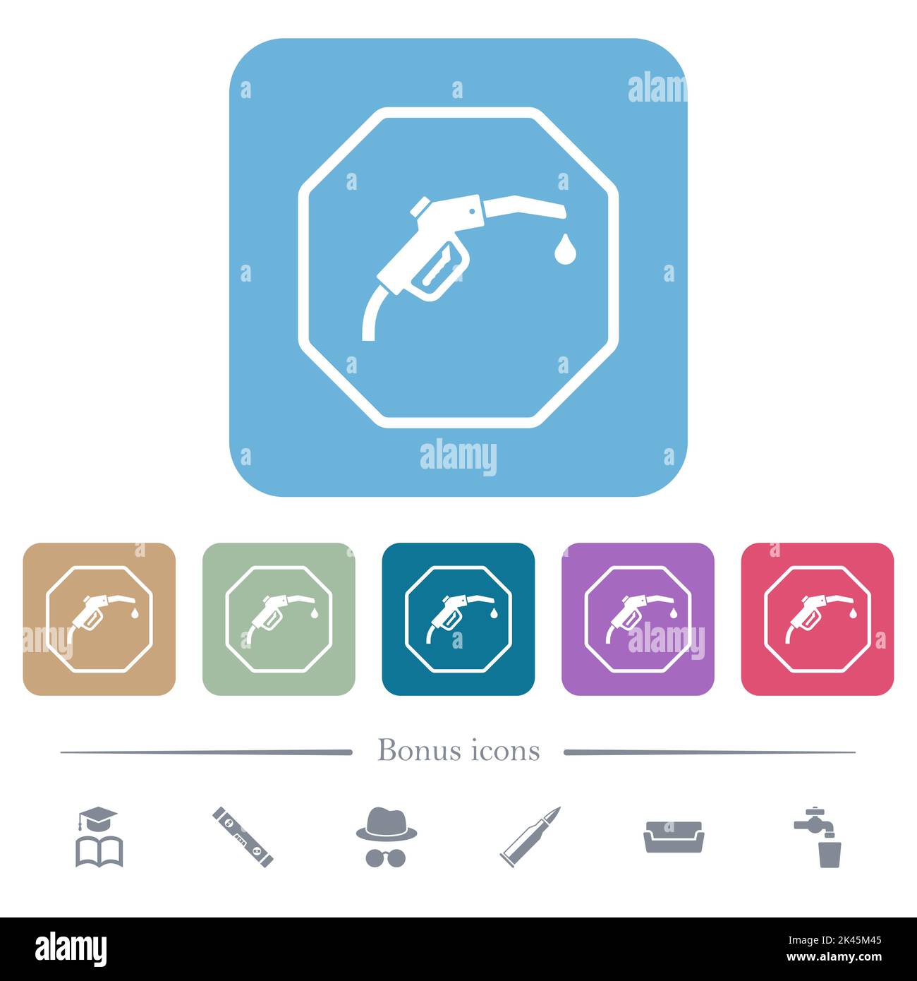 Octagon shaped fuel sanction sign outline white flat icons on color ...