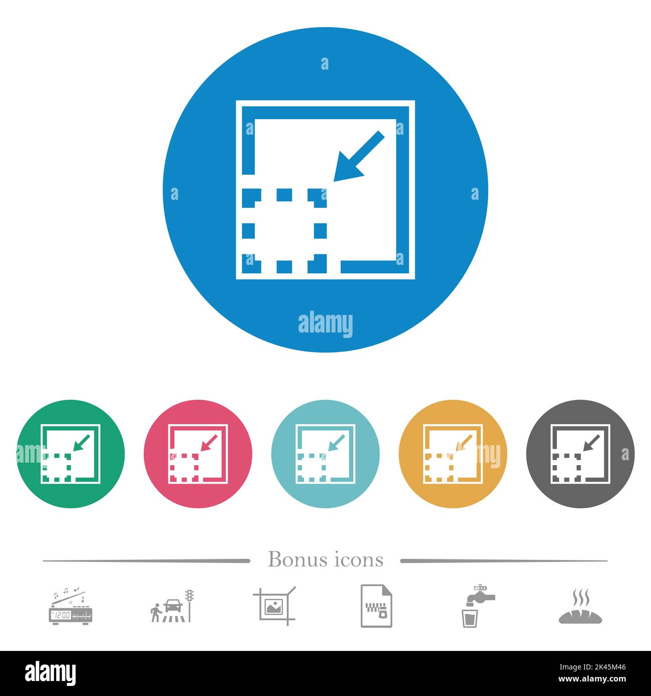 Minimize element solid flat white icons on round color backgrounds. 6 ...