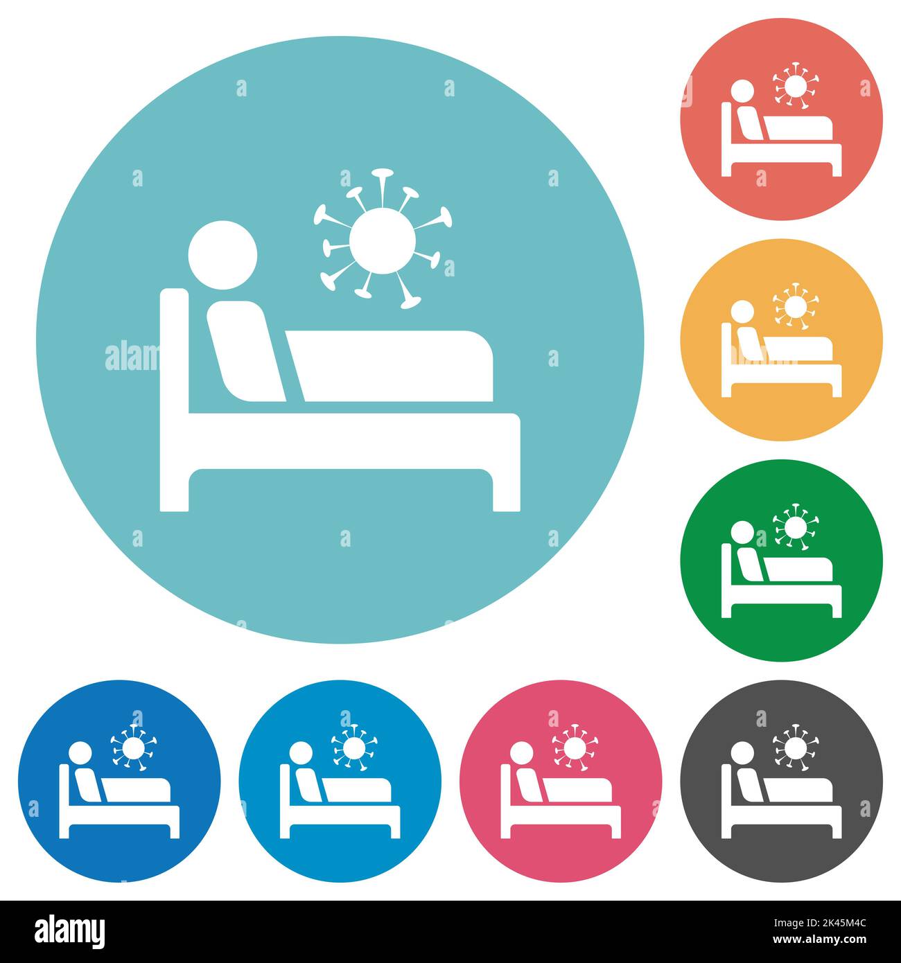 Covid ward flat white icons on round color backgrounds Stock Vector ...