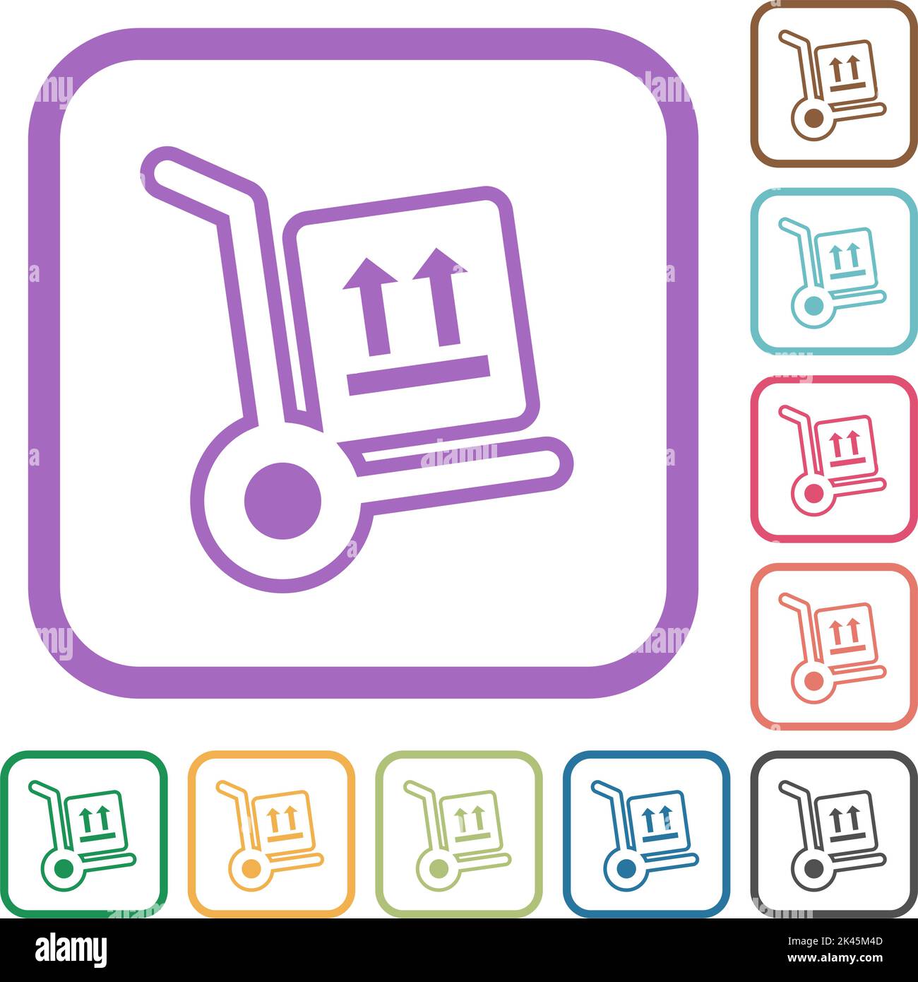 Side up parcel delivery outline simple icons in color rounded square ...