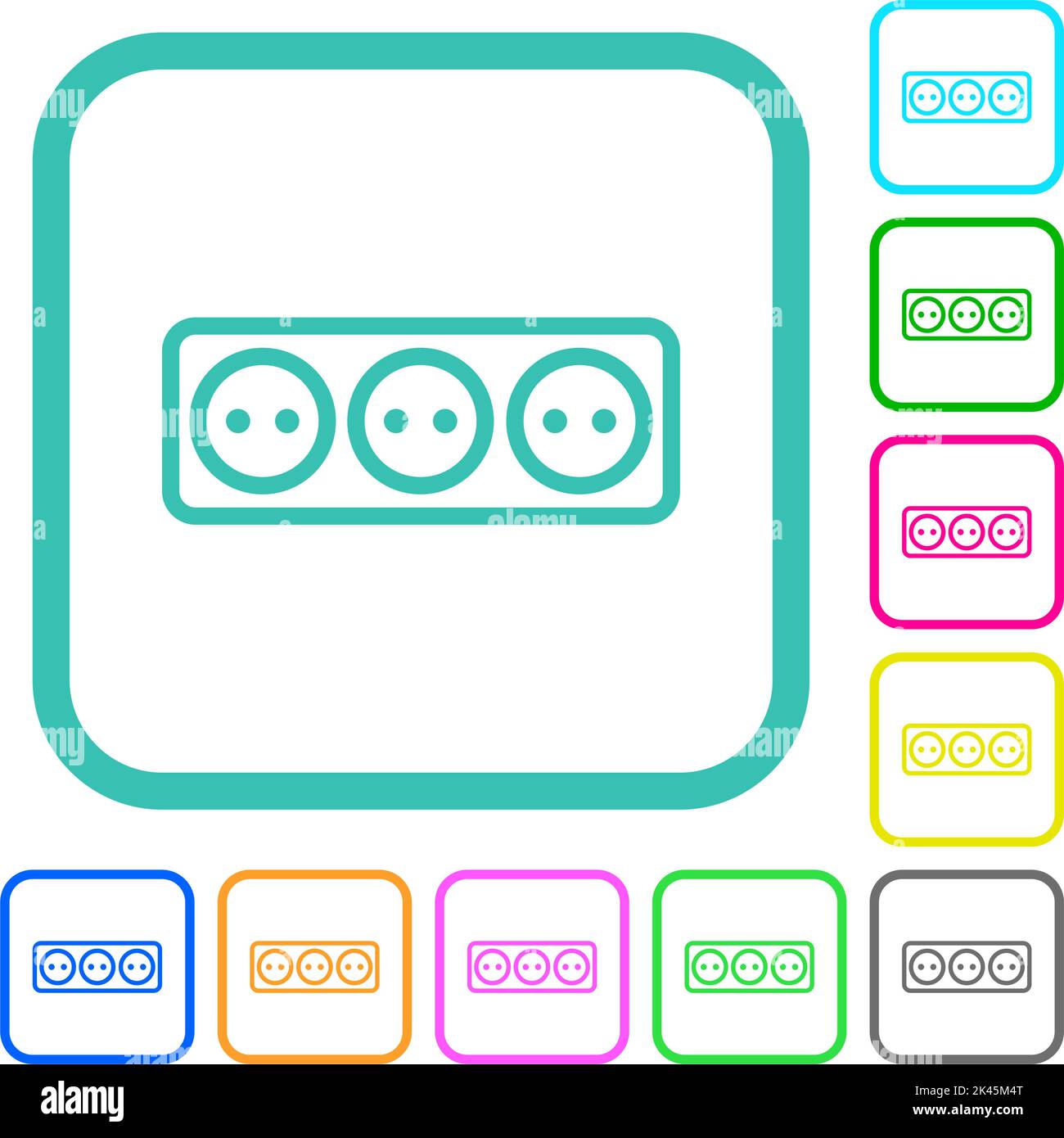 Electrical outlet with three sockets outline vivid colored flat icons ...