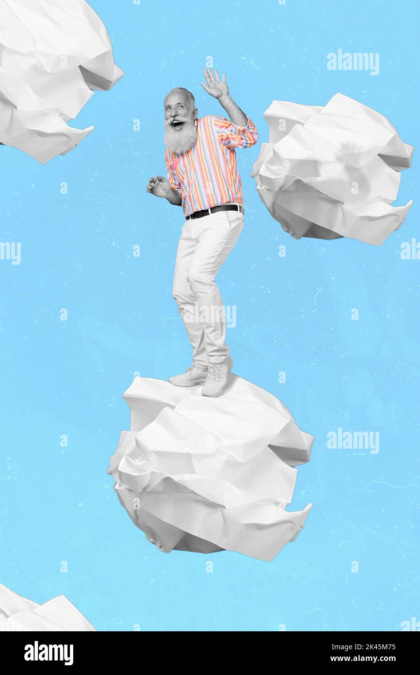 Collage photo of old age pensioner funny man grandfather stay painted ...