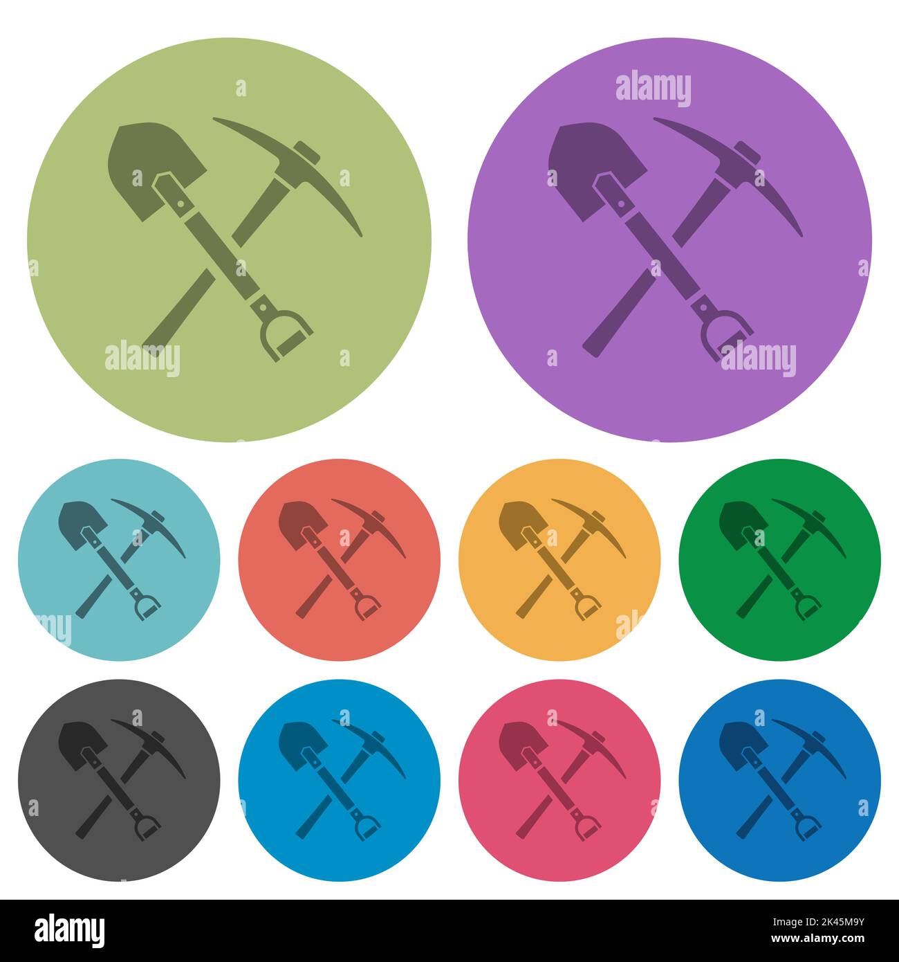 shovel and pickaxe darker flat icons on color round background Stock Vector Image & Art - Alamy