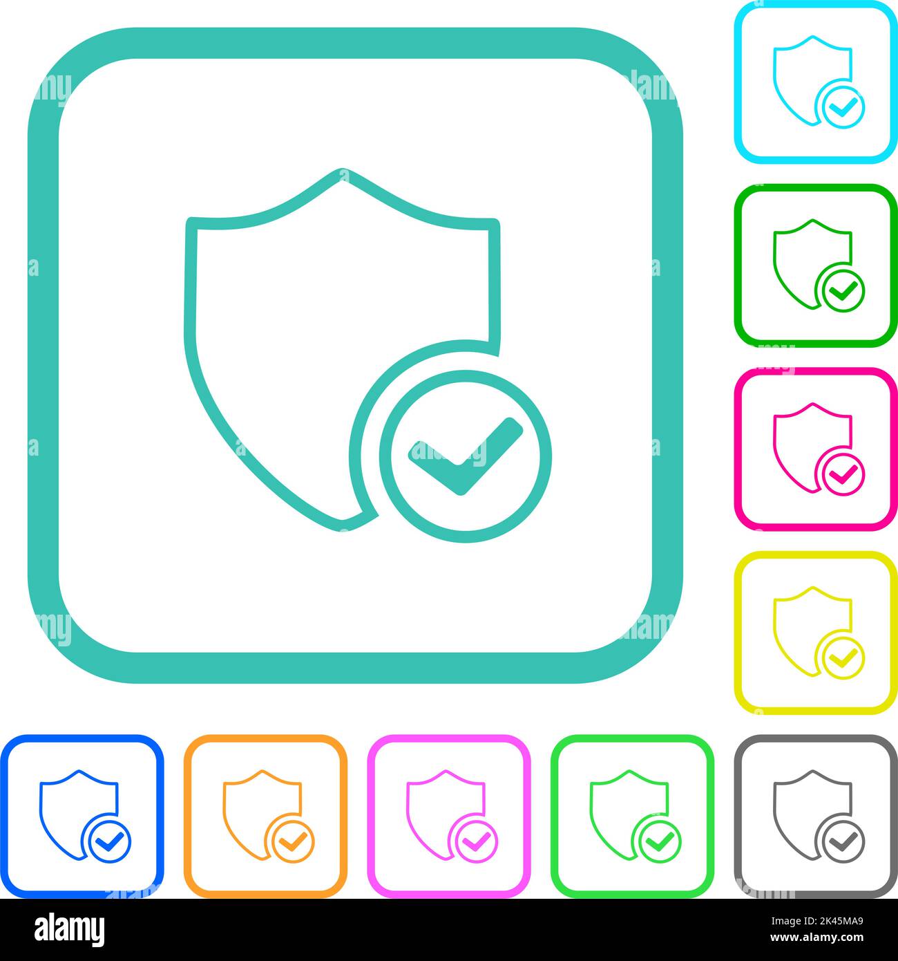 Protection ok outline vivid colored flat icons in curved borders on ...