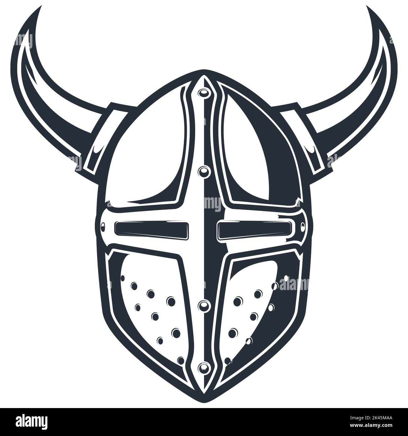 Horned crusader helmet, knight headpiece, helmet with horns, vector ...