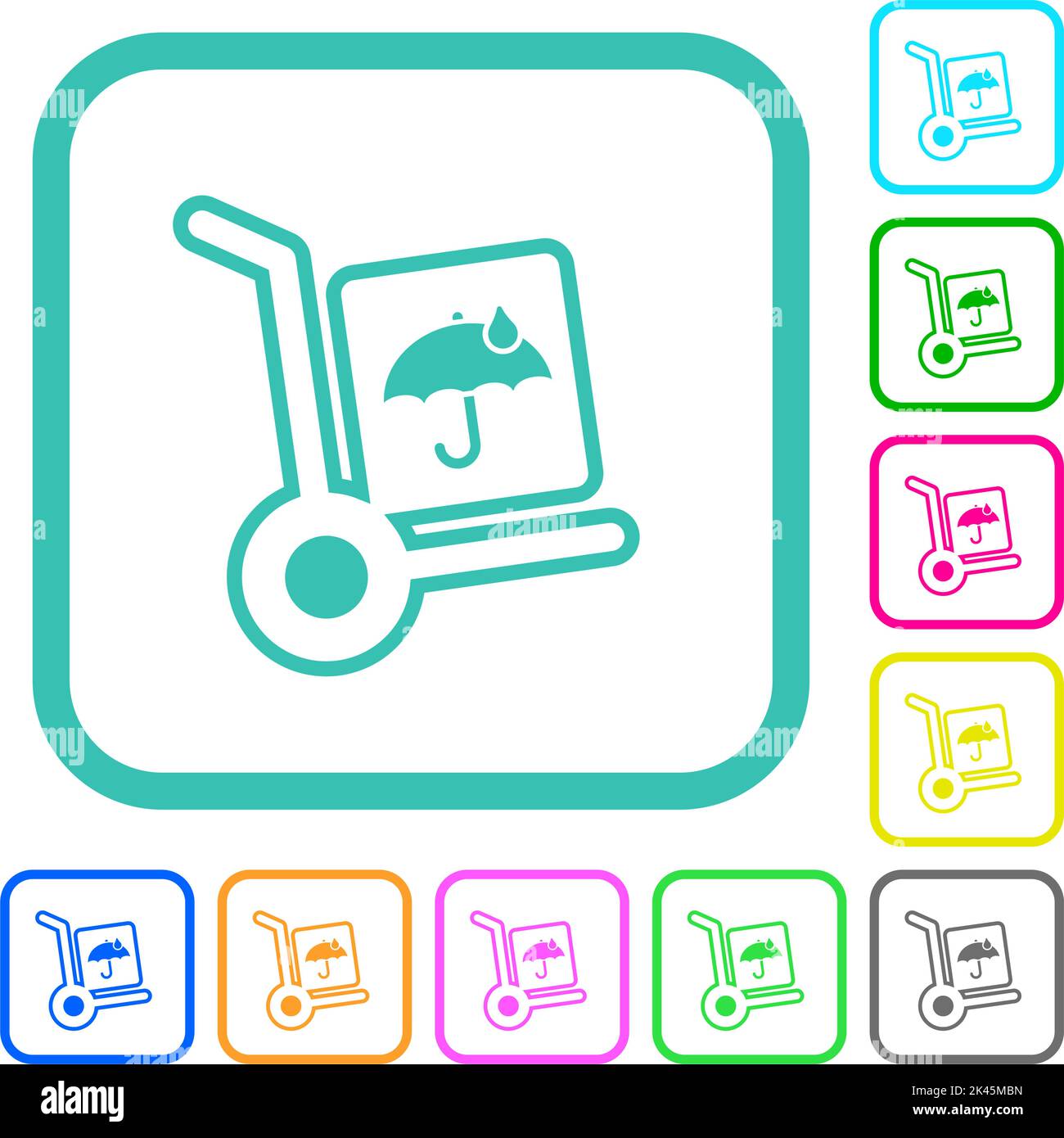 Not waterproof parcel delivery solid vivid colored flat icons in curved ...