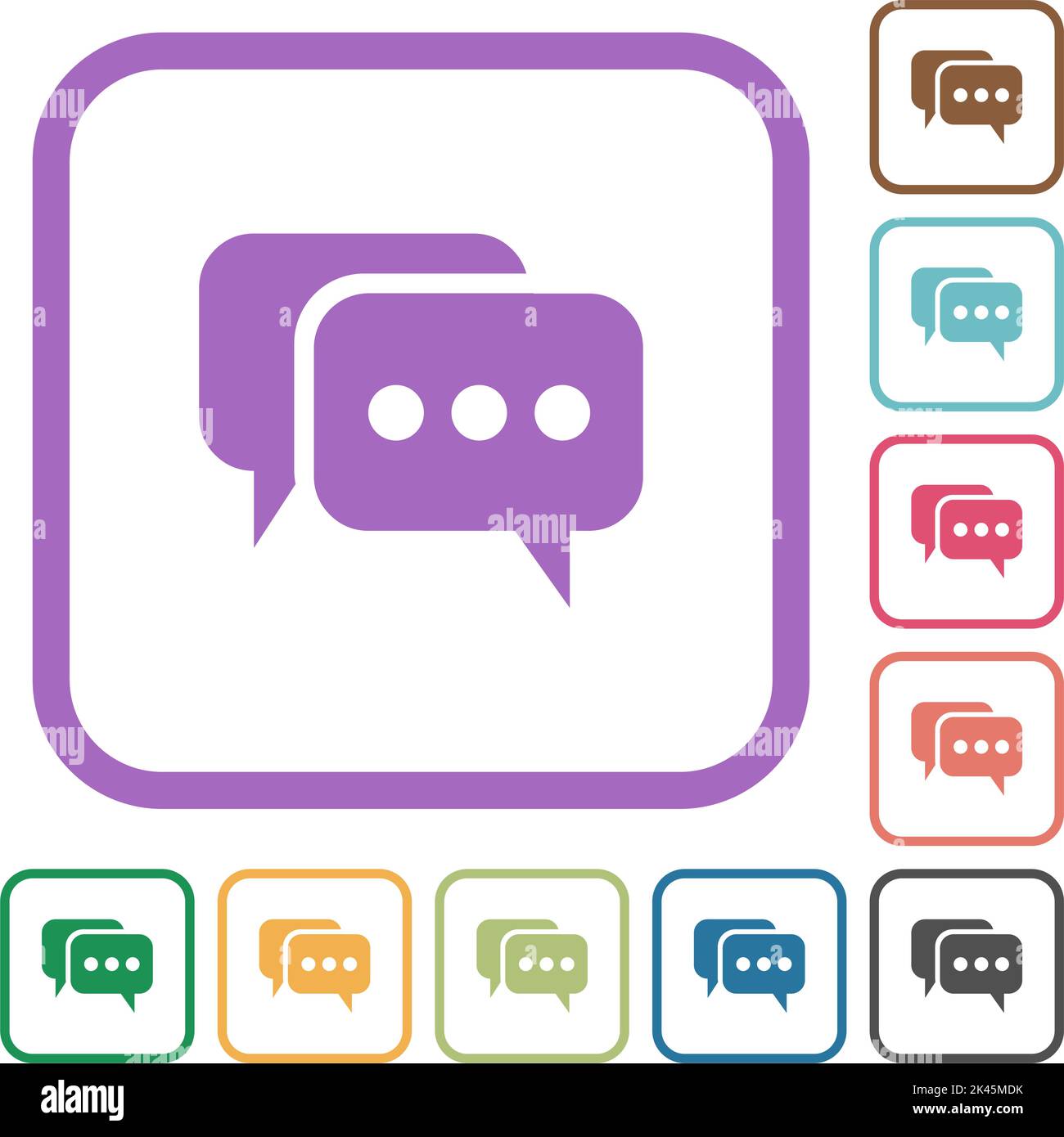 Two rounded square active chat bubbles solid simple icons in color ...