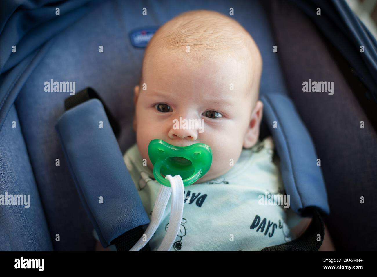Cute little peaceful baby in his egg shell stroller car seat. Clipping ...