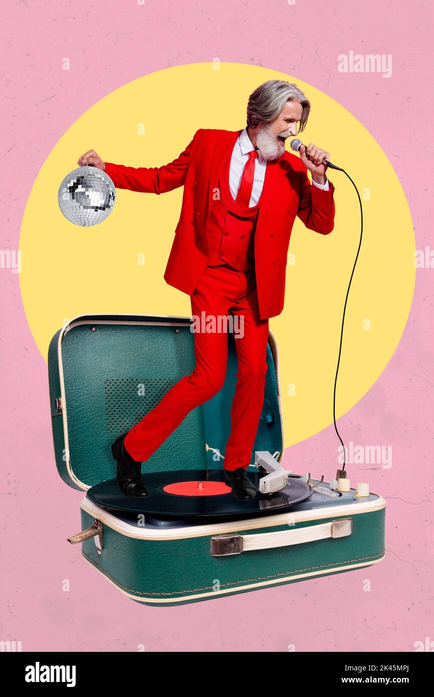 Vertical collage illustration of overjoyed excited grandfather stand ...