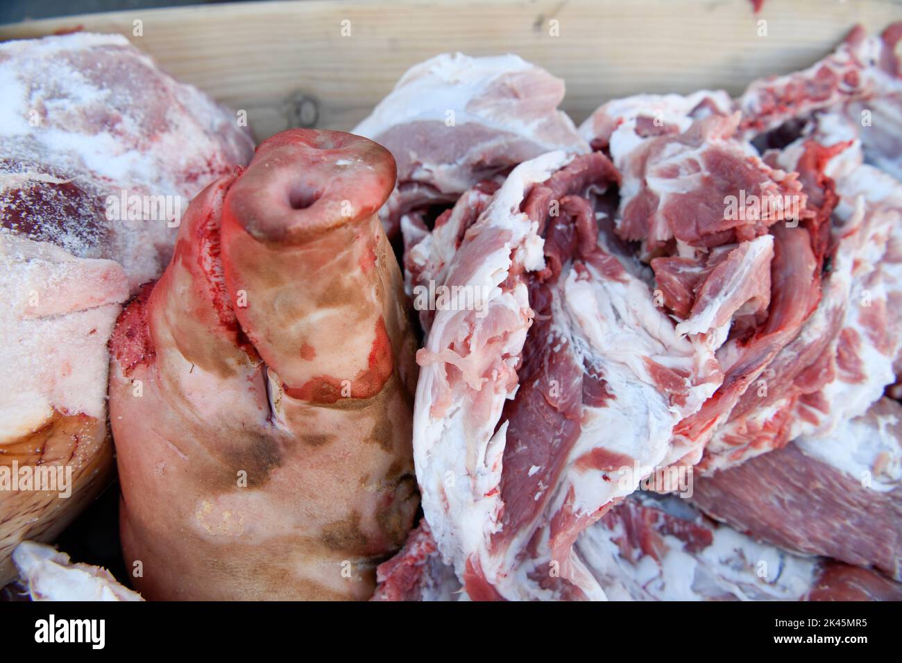 Pig slaughtering ham production process. Pork snout Stock Photo - Alamy