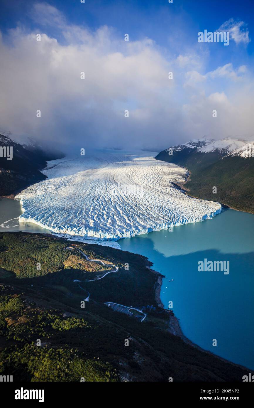 The Perito Moreno Glacier, aerial view of the glacier terminus and the ...