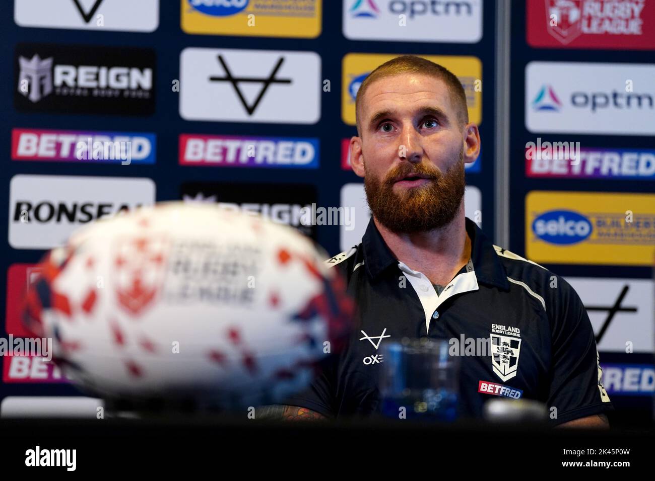 England captain Sam Tomkins during a press conference at the Worsley ...