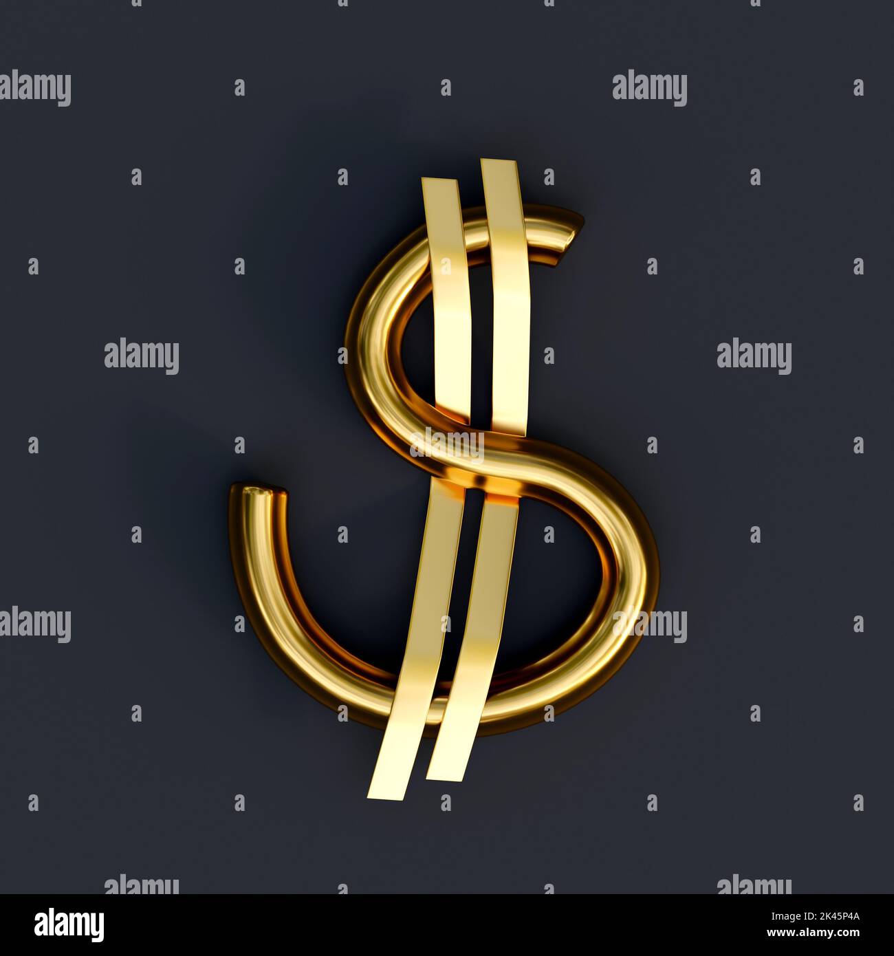 Dollar sign illustration isolated on dark background, gold texture ...